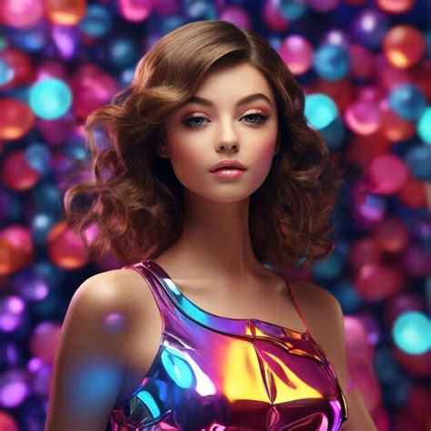 Premium Photo A Cute Woman With A Glowing Colorful Background