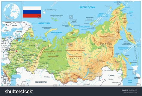 Russia Physical Map Highly Detailed Map Vector De Stock Libre De