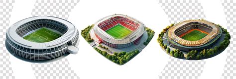 Premium Psd Three Modern Stadiums In Isometric Renderings Surrounded