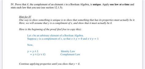 Solved Iv Prove That Xˉ The Complement Of An Element X In