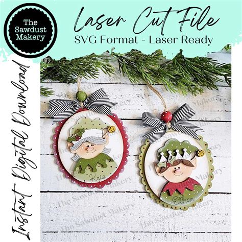 Elf Christmas Ornament Svg File Laser Cut File Christmas Ornament