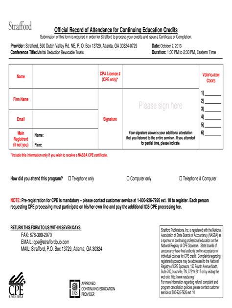 Fillable Online Cpe Form Strafford Fax Email Print Pdffiller