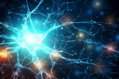 Blue Neuron Under High Resolution Laboratory Microscope For Cutting Edge Neuroscientific