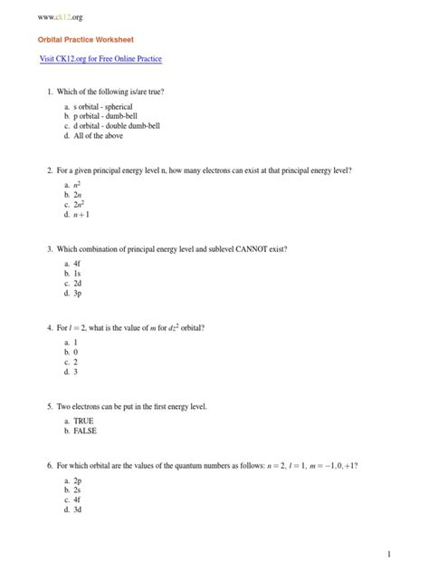 Orbital Practice Worksheet Pdf