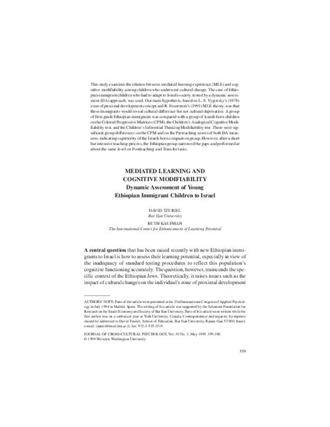 Pdf Mediated Learning And Cognitive Modifiability Dynamic Assessment Of Young Ethiopian