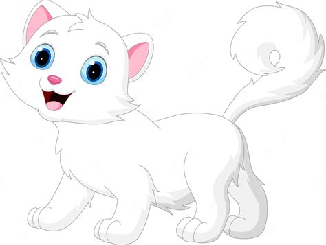 Cartoon Funny White Cat Isolated On White Background Premium Vector