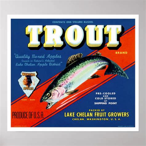 Vintage Trout Brand Apple Label Poster Zazzle