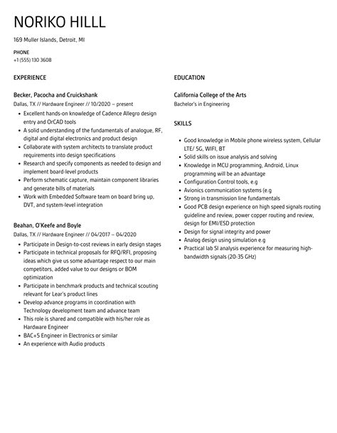 Hardware Engineer Resume Samples Velvet Jobs