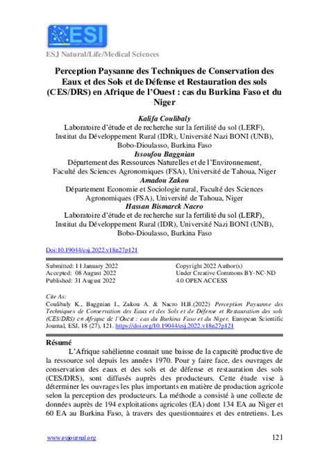 Pdf Perception Paysanne Des Techniques De Conservation Des Eaux Et