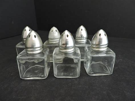 Mini Salt And Pepper Shakers Set Of 6 Individual Salt Server Collection Clear Glass With Silver