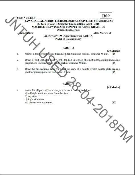 Jntuh B Tech Machine Drawing And Computer Aided Graphics April 2018 Question Paper