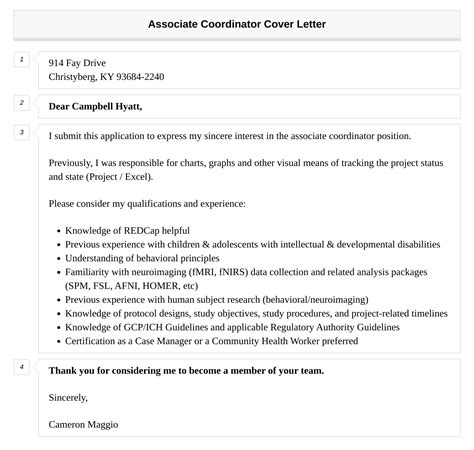 Associate Coordinator Cover Letter Velvet Jobs