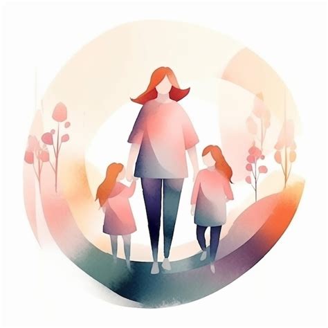 Un Dibujo De Una Madre Y Sus Hijos Foto Premium