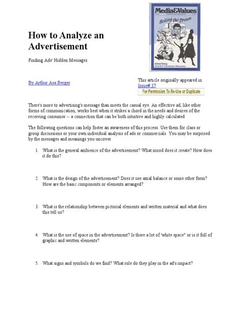 Analyzing Advertisements Key Techniques Pdf Id Advertising