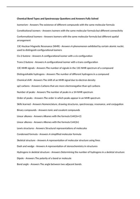 Chemical Bond Types And Spectroscopy Questions And Answers Fully Solved