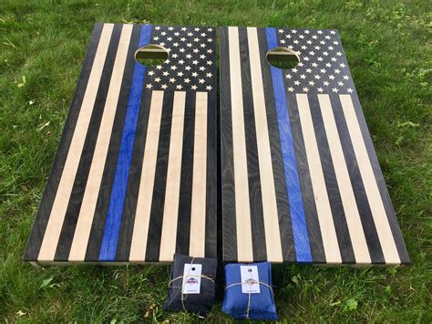 Thin Blue Line Cornhole Boards Hand Painted American Flag Aca Specs