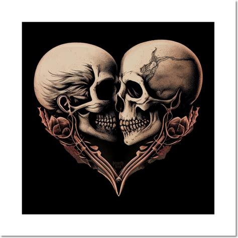 The Kissing Skulls Wall And Art Print Skull And Roses Art Art