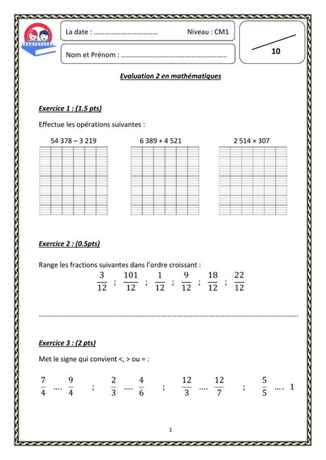332419 Evaluation Maths Cm1 Yassin