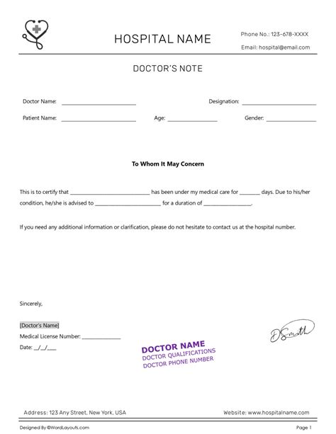 Doctor Note For Work Excuse Template Wordlayouts