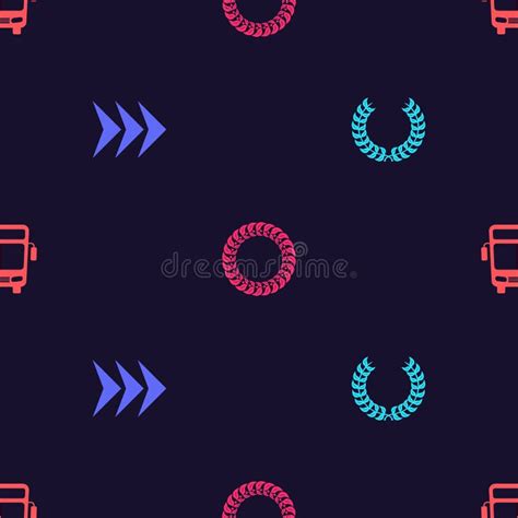 Set Laurel Wreath Arrow And Bus On Seamless Pattern Vector Stock Vector Illustration Of