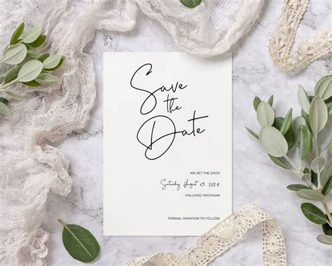 Casual Minimalist Simple Editable Wedding Save The Date Card Laura Kinker