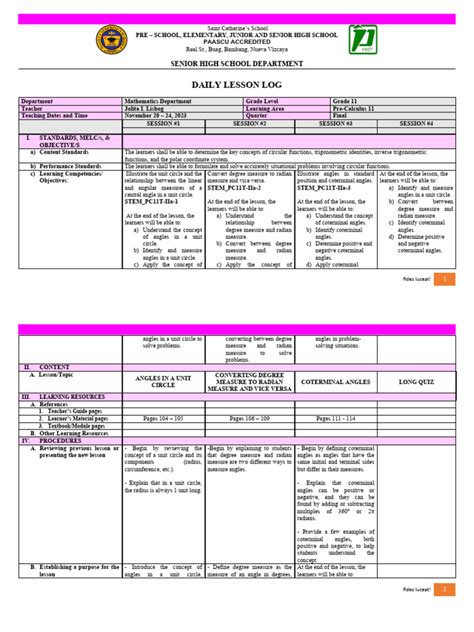 2023dllpre Calculus11finalw10 Pdf Angle Trigonometric Functions