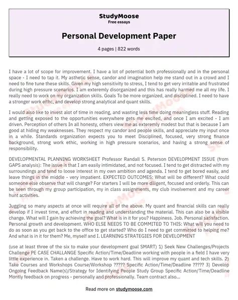 Personal Development Paper Free Essay Example