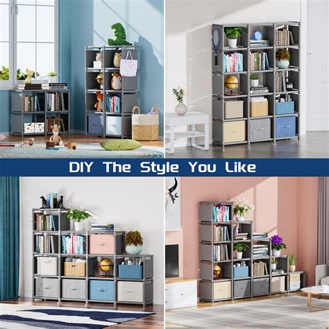 Bookshelf 15 Cube Storage Tall Grey Cube Shelf Cubbies Closet Organizer For