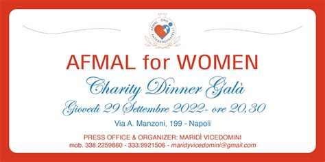 Afmal For Women” Questo Il Titolo Del Charity Dinner Gala