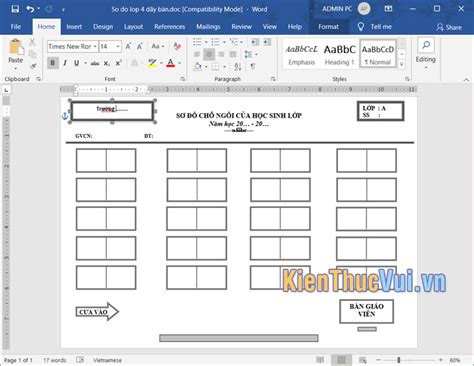 Mẫu Sơ đồ Lớp Học Bằng Word