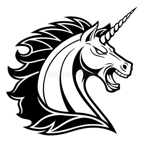 Powerful Fierce Unicorn Head Design For Tattoo And Coloring Book