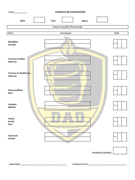 Planilla De Evaluacion Kick Pdf