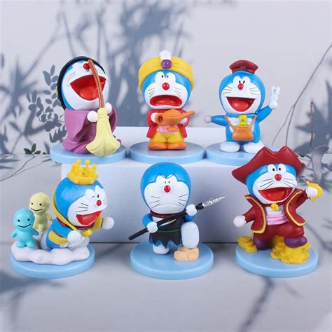 6pcs Set 6 7cm Doraemon Anime Figure Blue Cute Robot Cat Q Version Cake