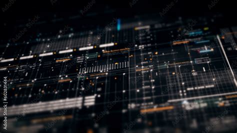 Advance Data Matrix Telemetry And Encrypt Numbers Simulation User Interface Display In Cyber