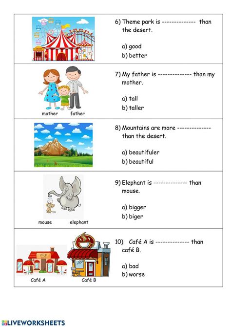 Comparative Adjective Online Worksheet Live Worksheets
