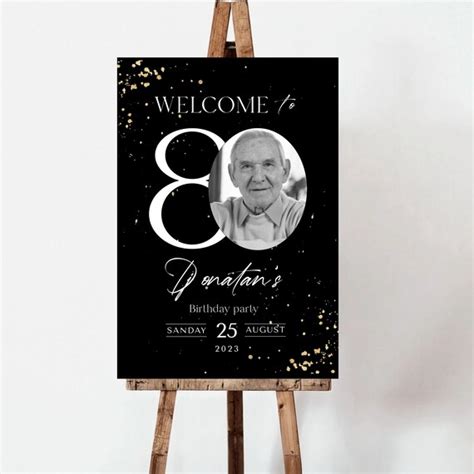 80th Birthday Welcome Sign Black Gold Printable Template 80th Birthday