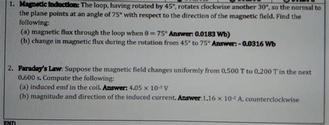 solved 1 magnetic induction the loop having rotated by