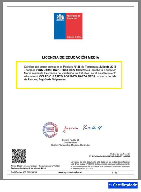 Certificado De Cuarto Medio