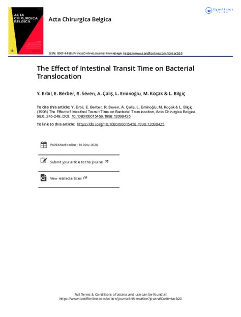 Pdf The Effect Of Intestinal Transit Time On Bacterial Translocation