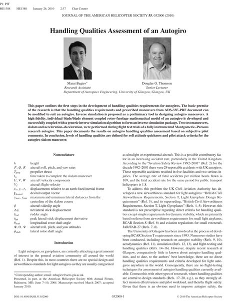 Pdf Handling Qualities Assessment Of An Autogiro