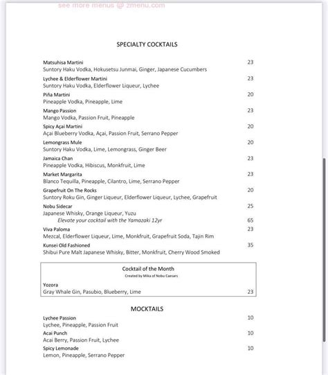 Online Menu Of Nobu Restaurant Las Vegas Nevada 89109 Zmenu