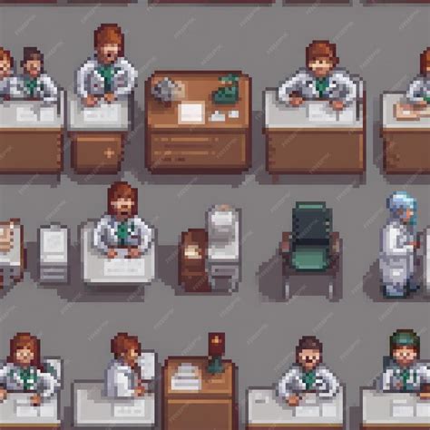 Pixel Art Depicting A Vibrant Classroom Scene With Students Seated At