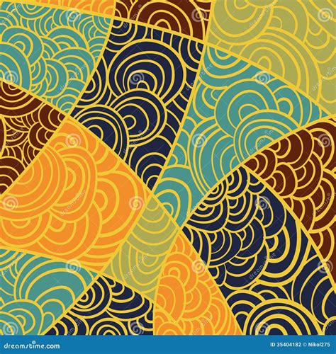 Retro Colors Seamless Pattern With Battlement Curved Lines Repeated Geometric Figures Wallpaper