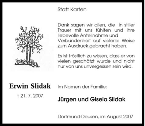 Traueranzeigen Von Erwin Slidak Trauer In Nrwde