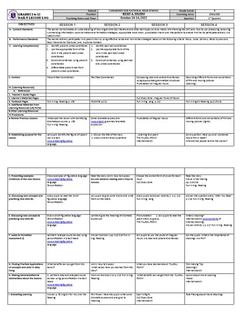 Dll English 6 Q1 W2 Pdf English Language Learning