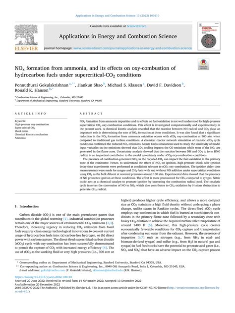 Pdf Nox Formation From Ammonia And Its Effects On Oxy Combustion Of Hydrocarbon Fuels Under