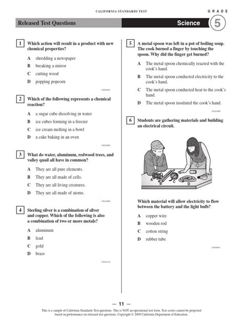 Cst 2008 Released Test Questions Grade 5 Science Standardized Testing And Reporting Program