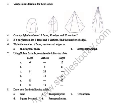 Cbse Class 8 Maths Visualising Solids Shapes Question Bank