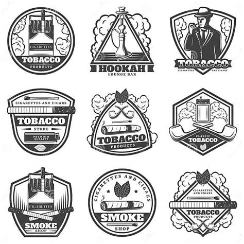 Vintage Monochrome Smoking Labels Set Stock Vector Illustration Of