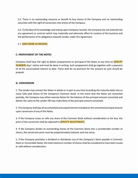 Simple Convertible Note Template